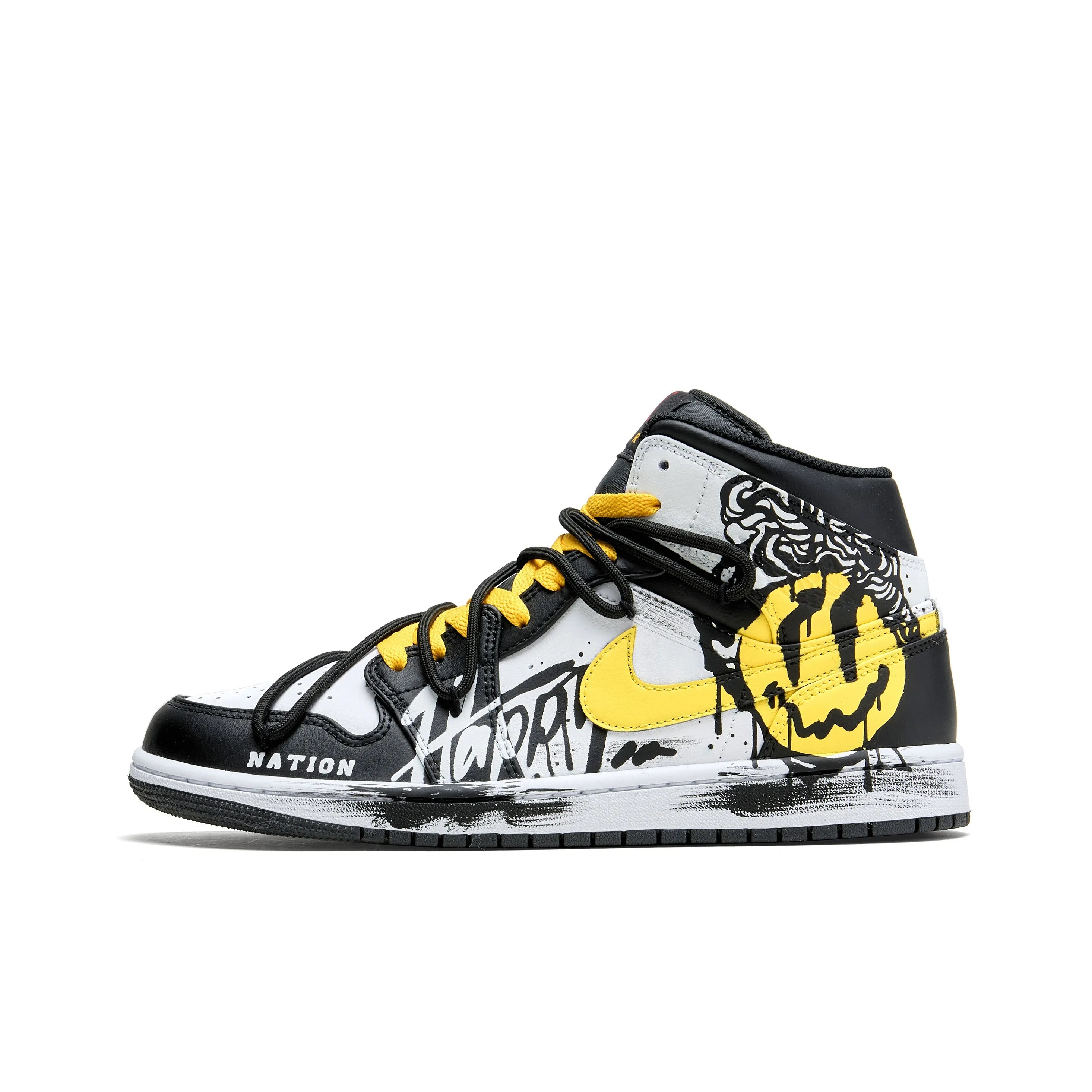 [Custom Black and White Graffiti Smiley Face] Air Jordan 1 High Top ...